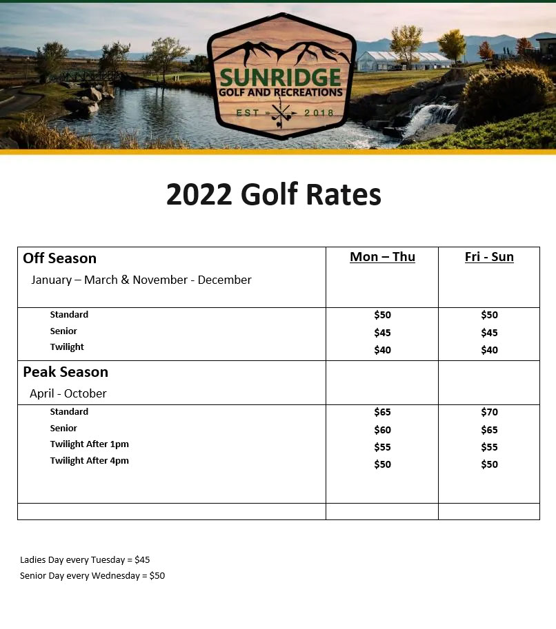 Rates - Sunridge Golf and Recreations